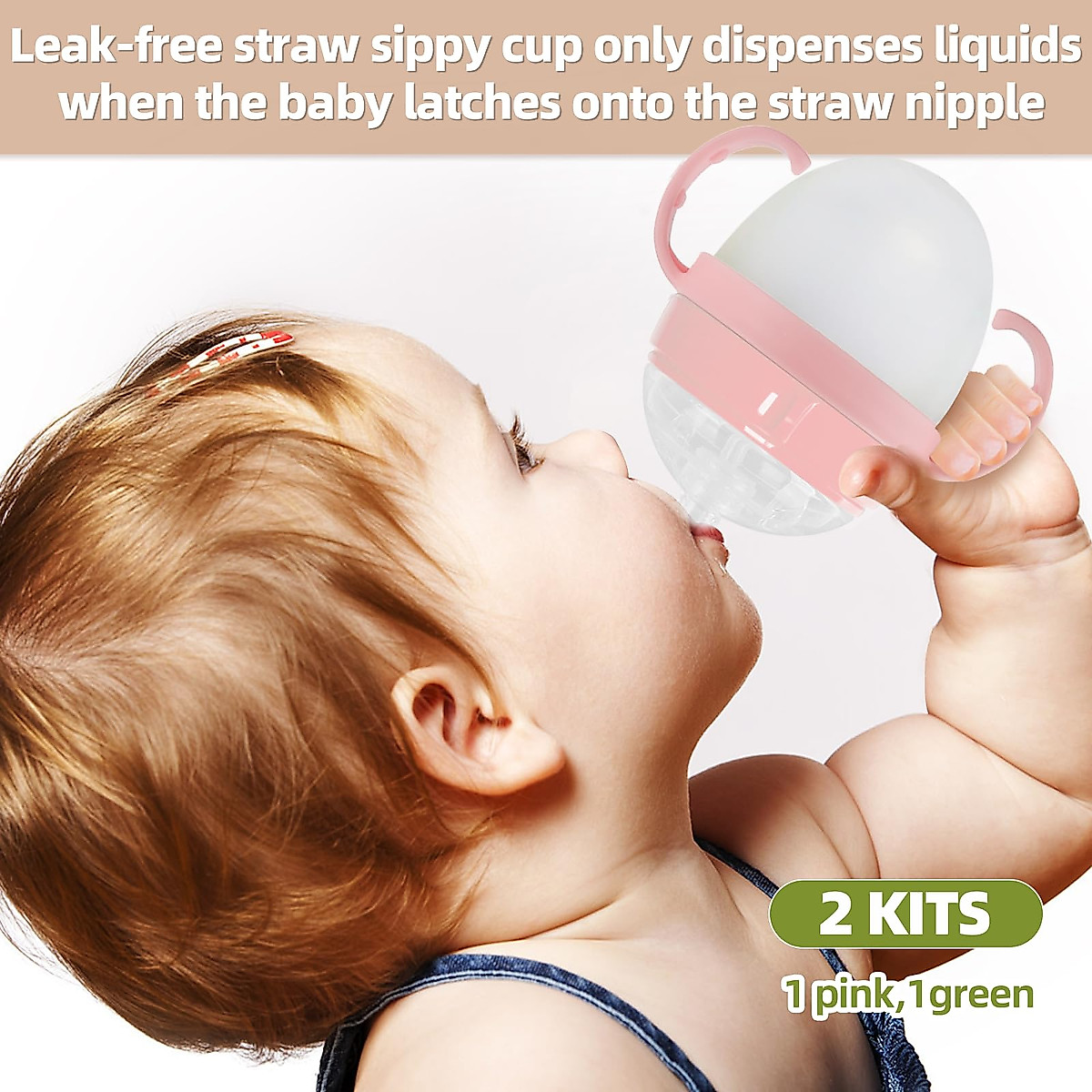 (2-Pack) Sippy Cup Conversion Replacement for Comotomo Baby Bottles | Straw Transition Cup Kit | Silicone Straw Top Bottle Nipple & Weighted Straw | Fits 5 Ounce & 8 Ounce Baby Bottles | for 9+ Months