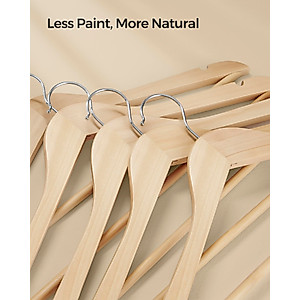 SONGMICS Wooden Hangers, Pack of 24, Coat Hangers, Non-Slip, Pants Bar, 360° Swivel Hooks, for Jackets, Shirts, Coats, Natural Beige UCRW010N24