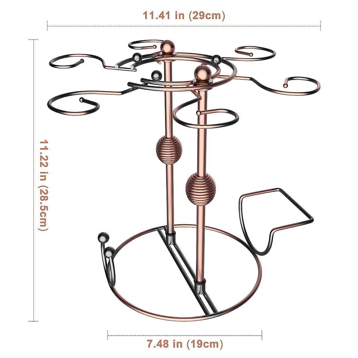 Misounda Wine Glass Rack - with 6 Hooks Metal Wine Glass Holder,Freestanding Wine Glass Holders and Display Racks,Wine Rack Wine Bottle Holder,Wine Glass Storage for Bar, Kitchen, Restaurant - Bronze