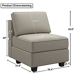 Belffin Modular Sofa Middle Module with Storage Accent Armless Chair for Modular Sectional Sofa Couch Velvet Grey