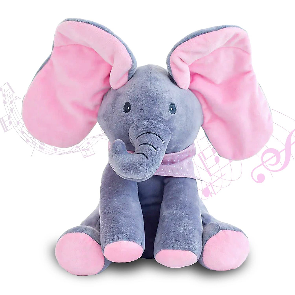 13MARCH Ellie The Elephant - Musical Peek-a-Boo Elephant Toy - Interactive Stuffed Baby Animal with Moving Ears for Baby - Hide and Seek Fun - Elephant Plush Baby Toy
