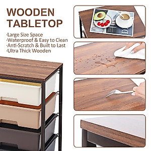 TOOLF Utility Cart with Drawers and Wooden Tabletop,4 Drawers Rolling Storage Cart,Arts and Crafts Organizer Storage Cart for Bedroom,Kid's Room,Dorm,Classroom,Office,Brown