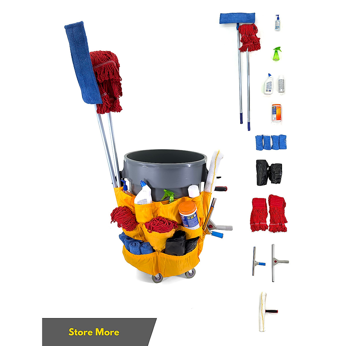 Farag Janitorial Trash Can Caddy Bag | Fits 32-48 Gallon Can | 12 Pockets | Large Round and Square Trash Cans.