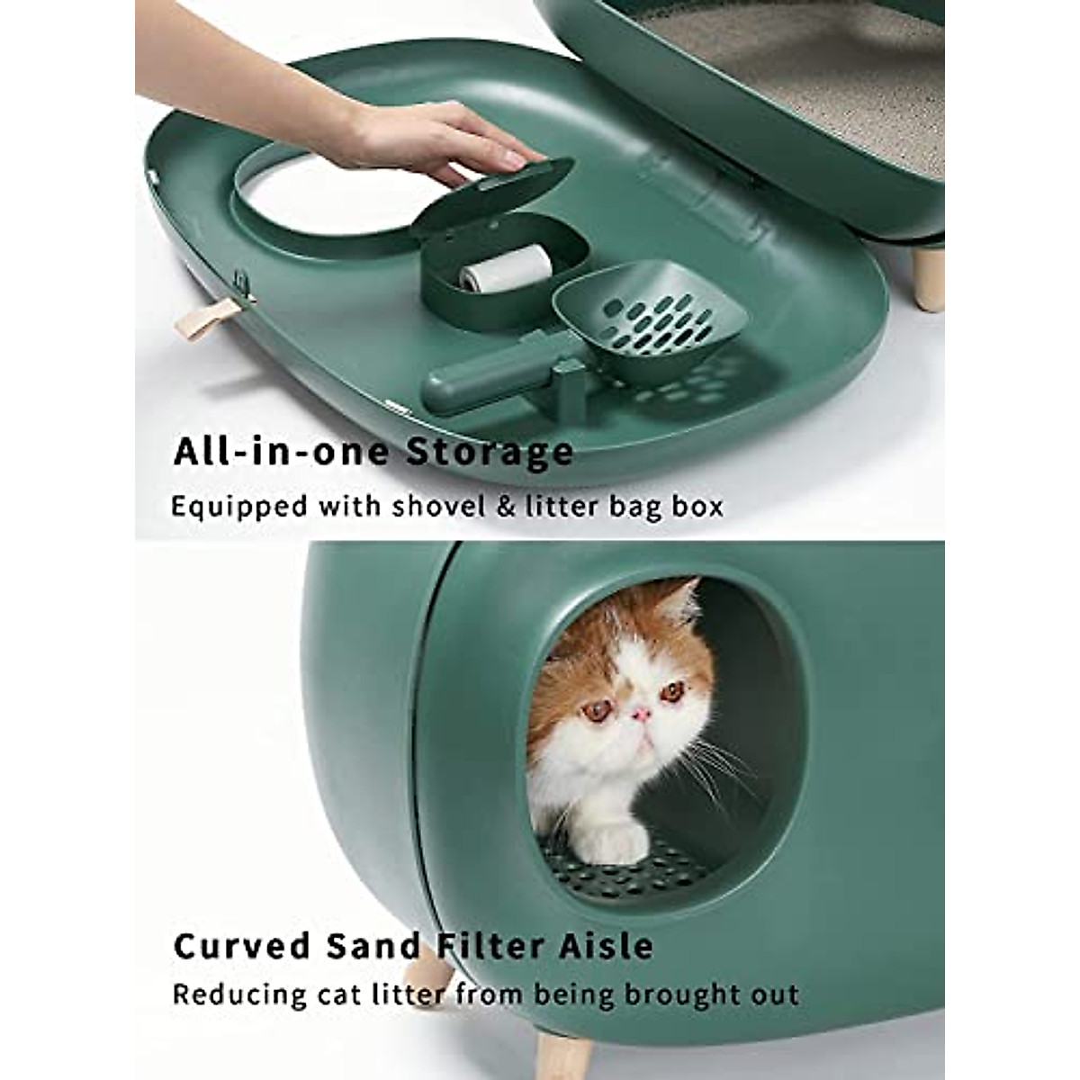 MS Cat Litter Box for Easier Handling of Cat Litter, Enclosed Design, Easy to Clean, Prevent Sand Leakage, Easy Assembly and Large Space, with Cat Litter Scoop (Moss Green)