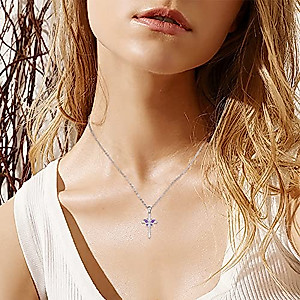Distance Cross Necklace for Women 925 Sterling Silver Jewelry Pendant Necklace for Mom Wife Gift for Mother's Day or Birthday (Butterfly Purple Cross Necklace)