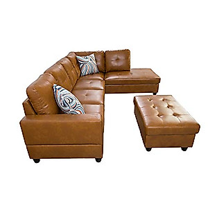 GEBADOL Lifestyle Furniture 103" Wide 3 Piece Sectional Sofa Couch Set, L-Shaped Modern Sofa with Chaise Storage Ottoman and Pillows,Faux Leather, Right Facing.