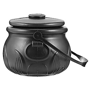 TOYANDONA 1 Piece Large Halloween Candy Cauldron, Plastic Witch Cauldron with Handle Halloween Candy Bucket Candy Holder for Kids (Black Flame with Cover)
