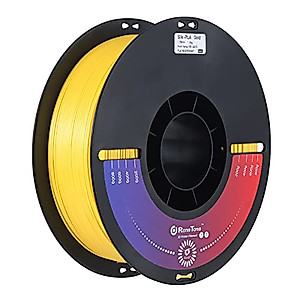 PLA Silk Gold Yellow 3D Printer Filament 1.75mm, RongTong 3D Printing Silk PLA 1kg/2.2lb Spool Printing Material, Silky Shiny Metallic Luster Surface Filament, Fits Most FDM 3D Printers