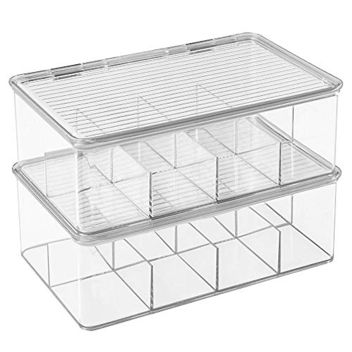 mDesign Plastic First Aid Kit Storage Box with Clear Top Lid for Bathroom, Kitchen, Cabinet, Closet, Drawer - Organizes Medicine, Ointments, Adhesive Bandages, Dental, 8 Divided Sections - Clear