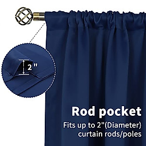 BGment Rod Pocket Blackout Curtains for Bedroom - Thermal Insulated Short Room Darkening Curtain Window Drapes for Cafe Kitchen, 42 x 45 Inch, 2 Panels, Navy Blue