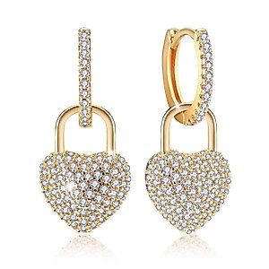18K Crystal Heart Hoop Earrings for Women with Locket Design, White Crystal Cubic Zirconia Dangling Earrings Fine Jewelry Gifts for Her (Silver)