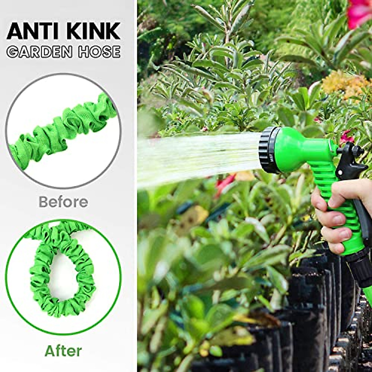 Expandable Garden Hose Water Pipe: Flexible Water Hose with 7 Function Hose Nozzle, Multi-functional Magic Hoses for Gardening, 50 FT