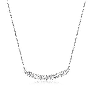 MORGAN & PAIGE Curved Bar Pendant Necklace - Rhodium Plated 925 Sterling Silver Necklace For Women With Suspended Horizontal Half Circle Pendant & White Cubic Zirconia - 18"