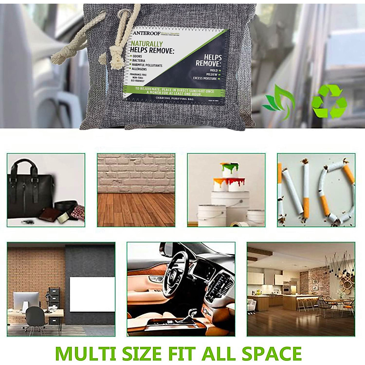 3 Pack Bamboo Activated Charcoal Odor Absorber, Bamboo Charcoal Air Purifying Bag, Activated Charcoal Odor Absorber for Closet,Pets,Shoe, Car, Basement Musty Odor Eliminator Deodorizer( 3x200g each)