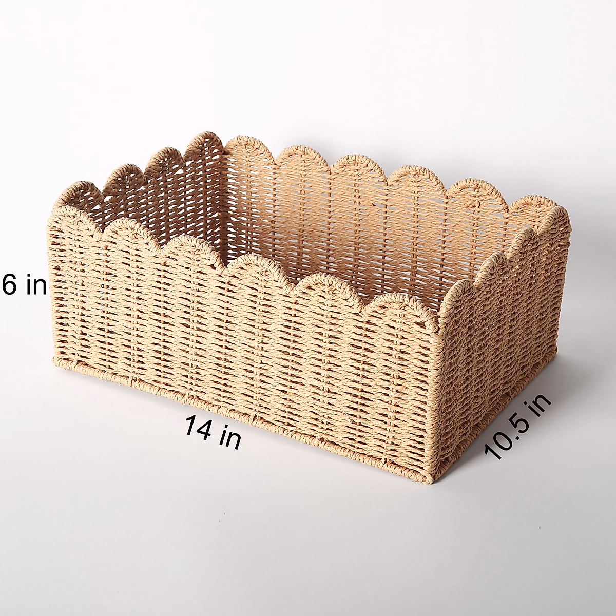 Scalloped Edge Basket, Wicker Storage Baskets, Hand Woven Baskets for Shelves,Natural Baskets for Organizing (M-14" L x 10.5" W x 6" H)