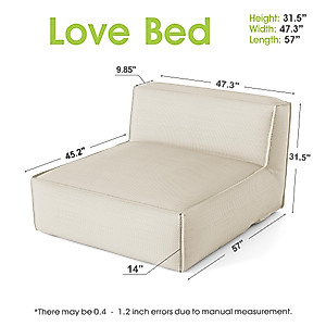 Patio Furniture Bean Bag 2 Person Chaise Lounge Chair Outdoor Middle Chair Reclining Chair Garden Pool Lounge Chairs Sunbathing Recliners Beach Lounge Chair Sunbed (light beige, 2 person lounge chair)