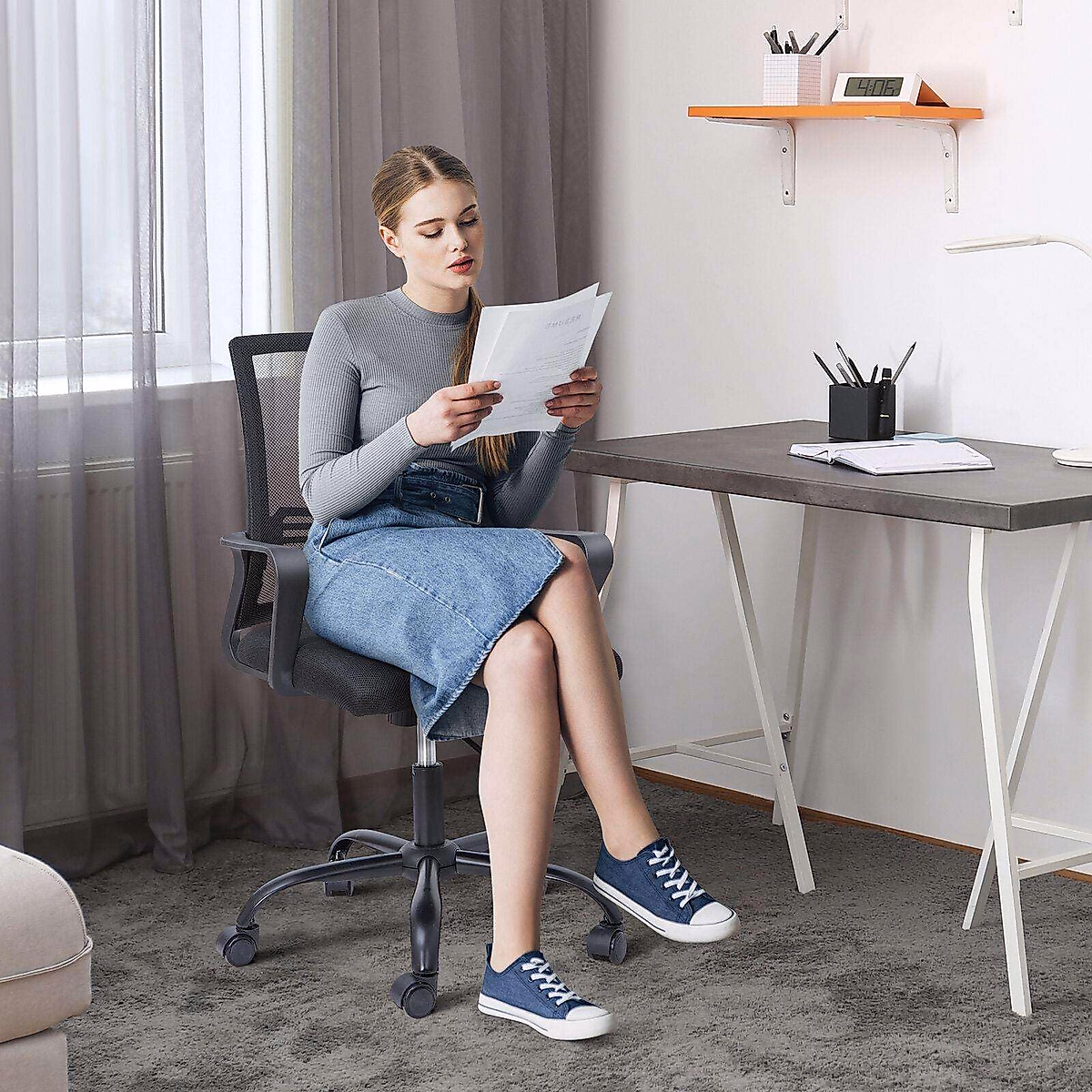 MNHW Black Durable Mesh Back Office Chair Computer Desk Ergonomic Executive Stools FilinyDF Gaming Chair Office Chair Desk Chair Computer Chair Home Office Desk Chairs Gamer Chair Office Chairs