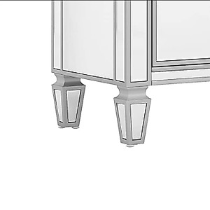 SOFTSEA Modern 6 Drawer Mirrored Dresser, Glass Dresser & Chest of Drawers for Bedroom, Silver Finished Storage Cabinet with Crystal Knobs, Easy Assembly