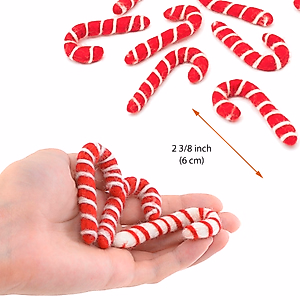 Glaciart One Felt Candy Cane Decoration (Red/White)- DIY Garland, Arts Crafts Supplies, Cute Home Decor for Christmas - Baby Mobile Ornaments - Hand-Felted Natural Wool Material - Set of 10