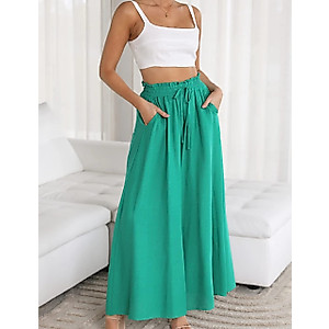 Zontroldy Wide Leg Palazzo Pants for Women High Elastic Smocked Paper Waist Casual Lounge Culottes Pants (0553-Green-XL)