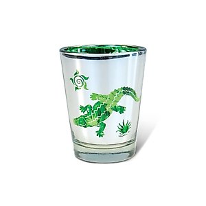 Puzzled Green Alligator Silver Shot Glass, 1.70 Oz. Unbreakable Beverage Tequila Gin Cocktail Whisky Vodka Novelty Glassware Handcrafted Drinkware