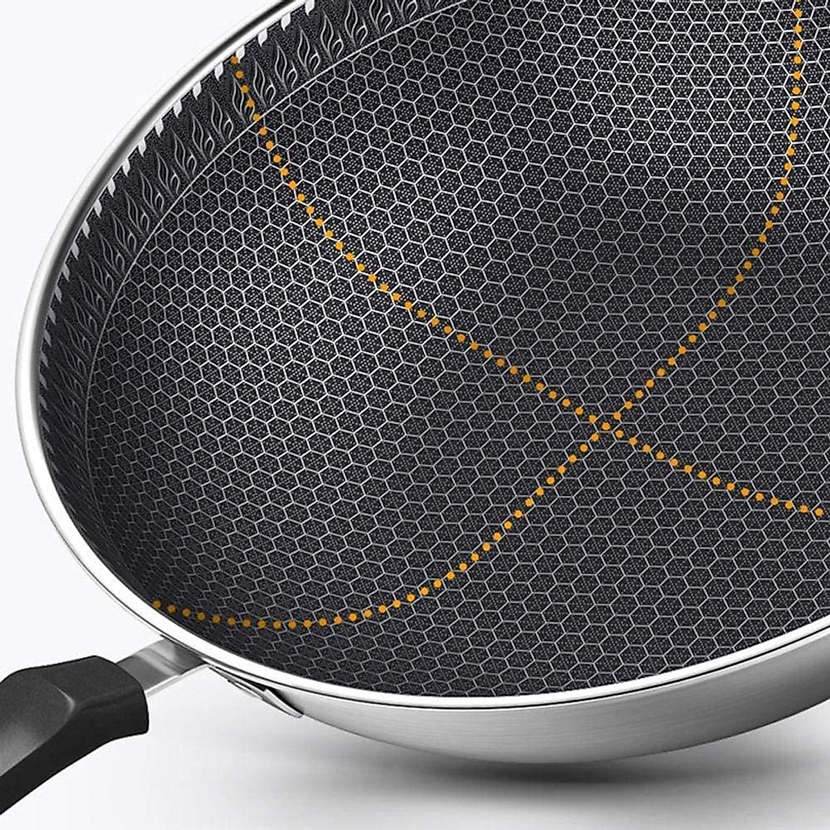 LMZZ Nonstick Frying Pan Stainless Steel Wok Honeycomb Frying Pan with Glass Lid Saute Pan Kitchen Cookware