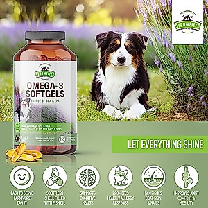 Omega 3 Fish Oil for Dogs, 250 Softgel Pills, 1000 mg EPA DHA Dog Fish Oil Pet Supplement for Joint Support Arthritis Pain Relief, Allergy Itch, Shedding, Healthy Coat, Dry Itching Skin, Hot Spot, USA