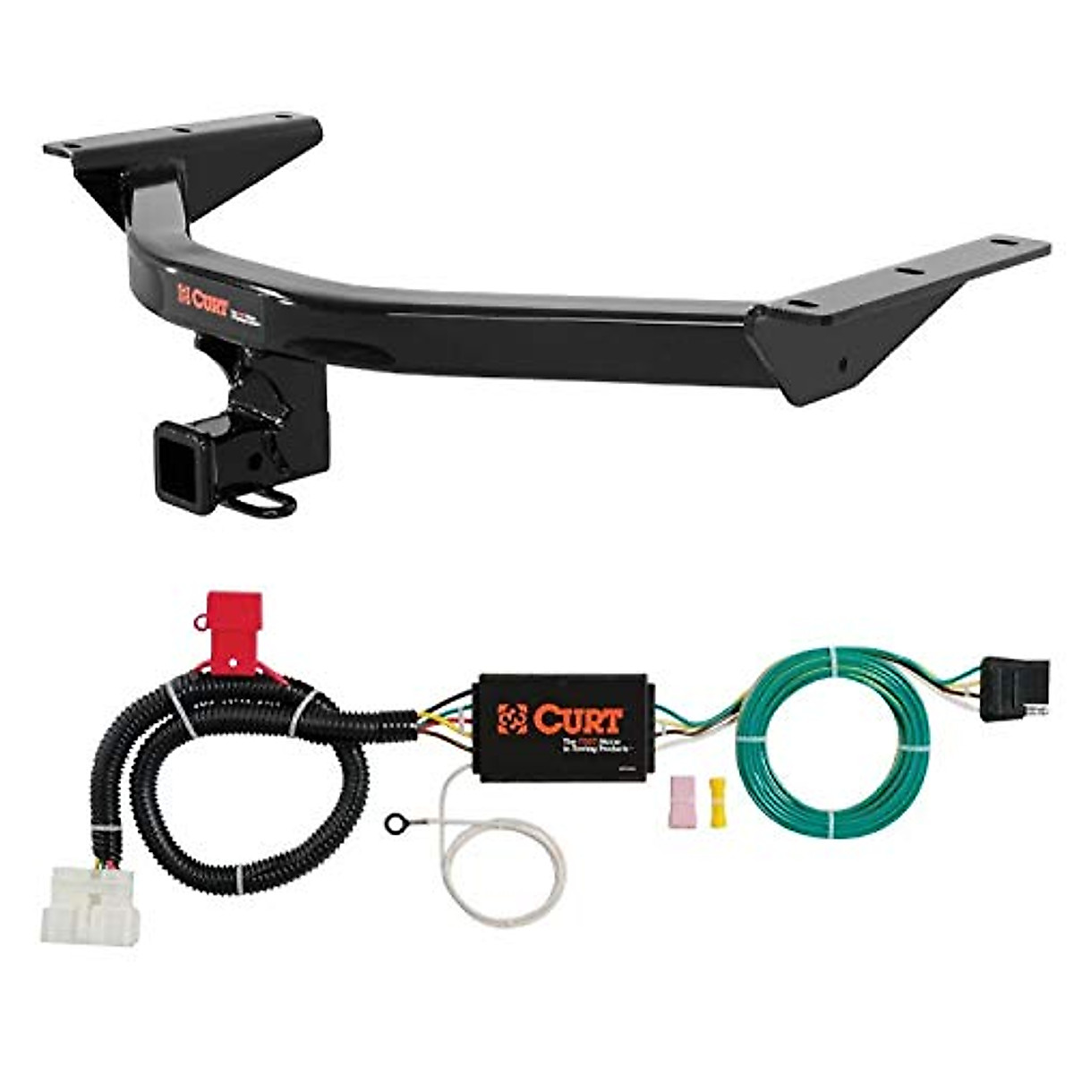 Curt 13146 56291 Class 3 Trailer Hitch 2in Receiver with 4-Way Flat Custom Wiring Harness Bundle