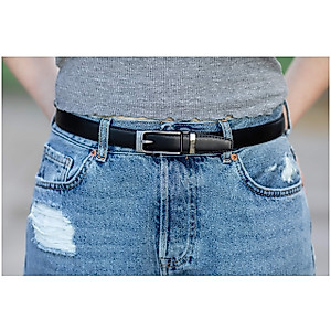 CANDOR AND CLASS Women's Leather Ratchet Belt, Trim to Fit 18"- 44" Waist, No Holes, Packed in a Gift Box (W723X Black, 25mm Wide)