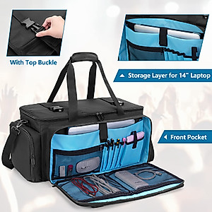 HODRANT Large DJ Gig Bag, Travel DJ Cable File Case with Padded Bottom & Detachable Dividers, DJ Gear Storage Organizer for Microphones, 14" Laptop, Sound Equipment & Music Instrument, Black, Bag Only
