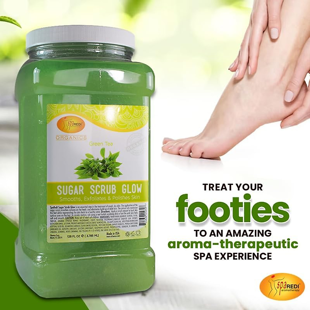 SPA REDI - Sugar Body Scrub, Green Tea, 128 Oz - Exfoliating, Moisturizing, Hydrating and Nourishing, Glow, Polish, Smooth and Fresh Skin - Body Exfoliator