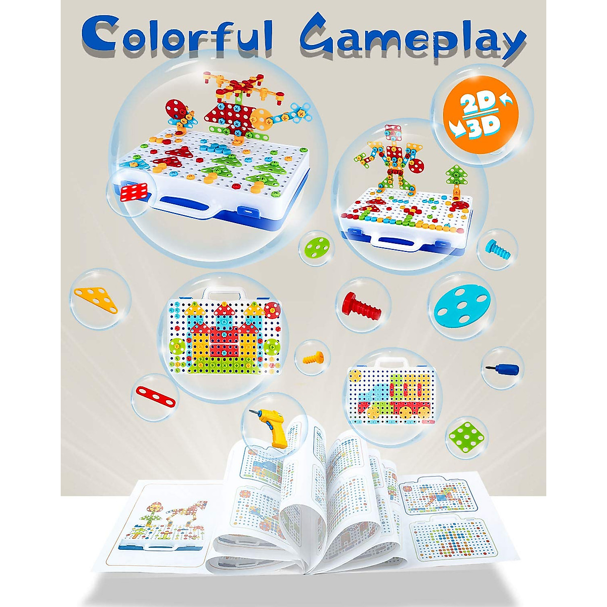 UNIH Kids Drill Set Toys for 3 4 5 Year Old Boys Girls, Building Educational Stem Puzzle Toys Learning Toy for Kids Gift (237 Pcs)