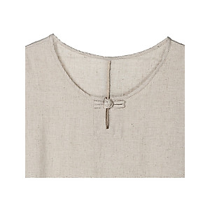 Minibee Women's Elbow Sleeve Linen Tunic Tops Solid Color Retro Blouse Linen L