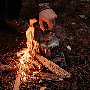 überleben Kessel Stainless Steel Camping Kettle for Boiling Water - Camping Tea Kettle w/Locking Lid & Steam Vents, 37fl oz (1.1L) - Camp Fire Coffee Pot w/Canvas Bag - Bushcraft Camping Essentials