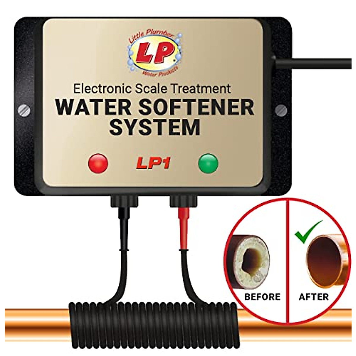 Water Softener System by Little Plumber - Whole House Descaler - No Salt Water Softener - Electronic Water Descaler - Compact, Easy to Use, One Year Guarantee