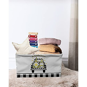 Cube Storage Bins Cloth Towel Organizer Picked Lemons Cartoon Gnome Truck Black and White Plaid Fabric Collapsible Storage Baskets with Handles for Home Office Closet Shelves Toy Nursery 1 Pack