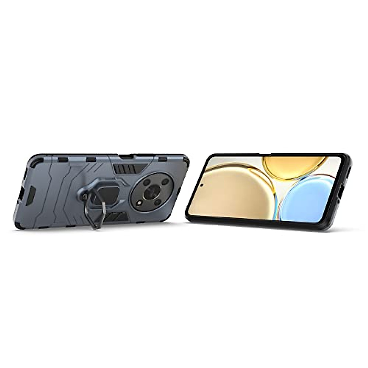 Compatible with Honor X9 Case Kickstand with Tempered Glass Screen Protector [2 Pieces], Hybrid Heavy Duty Armor Dual Layer Anti-Scratch Phone Case Cover, Blue