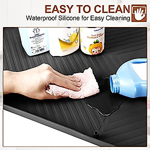 Under Sink Mats for Kitchen Waterproof, 34" x 22" Silicone Under Sink Liner, Under Sink Liner Hold up to 3.3 Gallons Liquid, Sink Protector Tray with Drain Hole for Kitchen Bathroom Cabinet (Black)