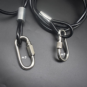 Bytiyar 4 pcs 20 inch (50cm) 5mm Thickness Galvanized Steel Wire Rope Lanyard Cable Tether Safety Strap with Braided Steel Rubber Coated and 2 Loops Black