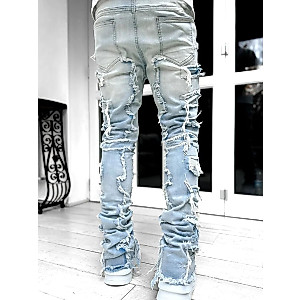 Stacked Jeans Men Skinny Ripped Jeans Slim Fit Denim Pants Y2K Goth Harajuku Emo Jeans Trouser