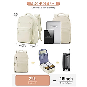 Travel Carry on Backpack, Aesthetic Laptop Backpack Purse for Women Men Airline Approved, Waterproof Personal Item Size Backpack Casual Daypacks for College, Business with USB Charging Port, Beige