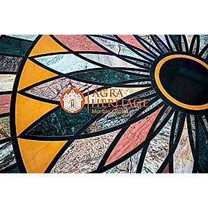 Marble Round Dining Table Top Handicraft Inlay Geometric Design Center Furniutre Hallway Decor | 41" Inches