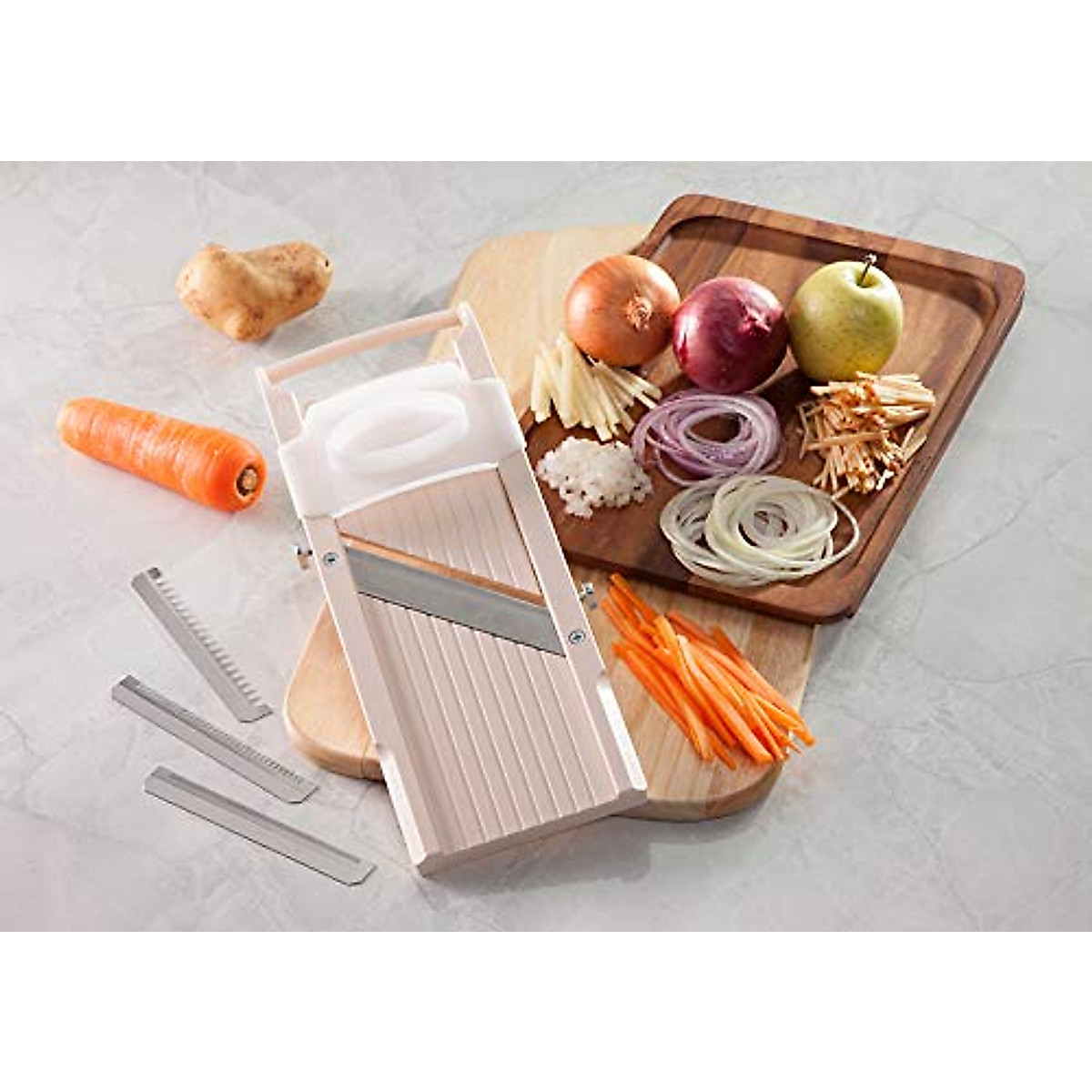 Benriner Super Standard Madoline Slicer, with with 4 Japanese Stainless Steel Blades, Almond