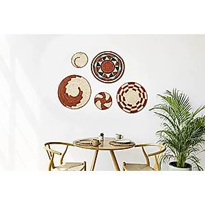 Artizenway Handmade Flat Wall Decor Basket Set of 5-Boho Wall Hanging Basket Crafted From Date Palm Leaves -Suitable For Bedroom, Living Room, Rest Room Or Dining Table