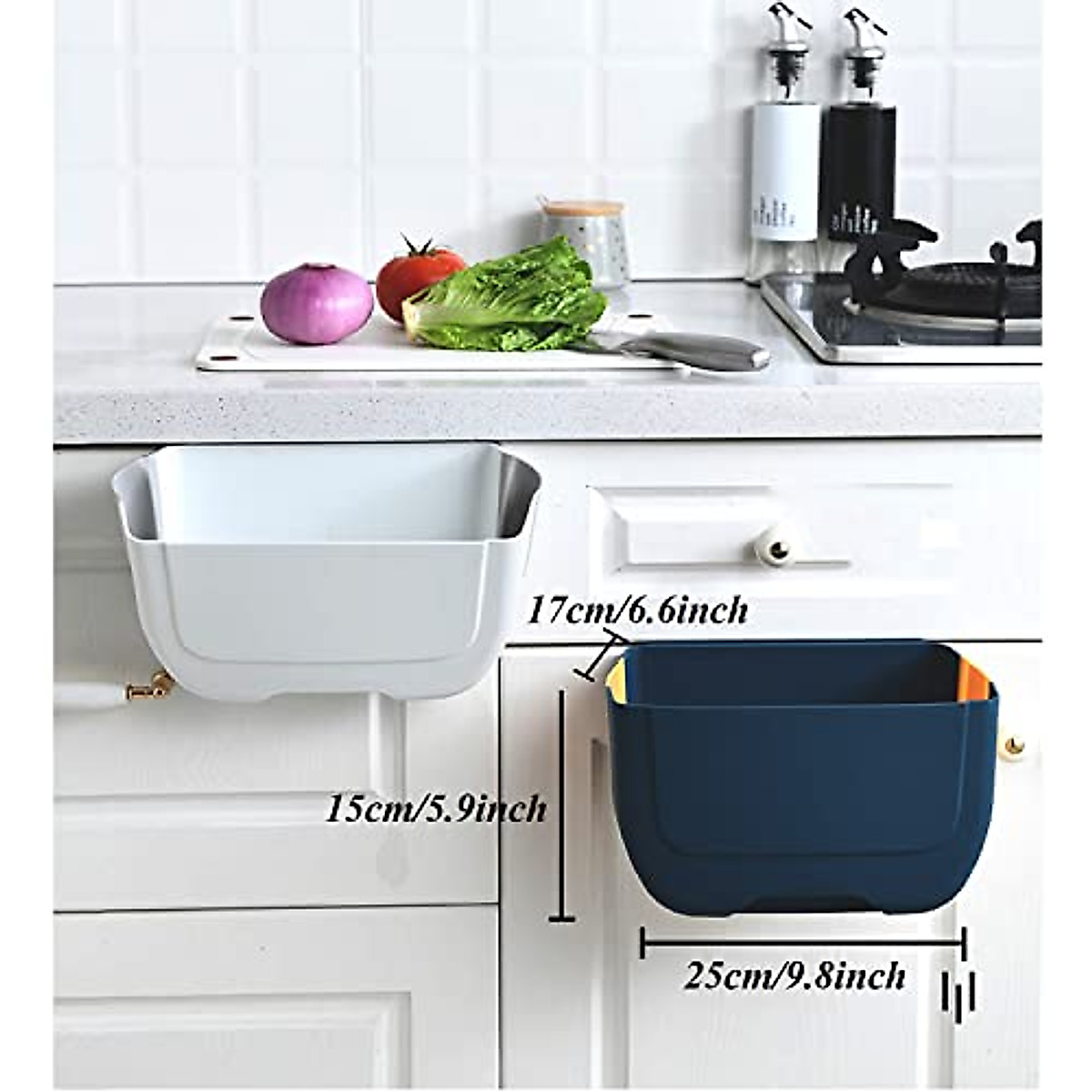 Hanging Folding Mini Trash Can for Kitchen Cabinet Door, Small Collapsible Garbage Bin Under Sink,Wall Mounted Folding Waste Bin- Mini Garbage Container for Cabinet/Bedroom/Bathroom (3L)(White)