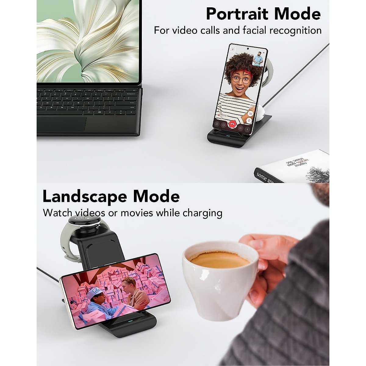 Upgraded 3 in 1 Wireless Charger Compatible with Google Pixel Watch 3/2, Pixel 9 Pro XL/9/8/7/7A/6 Pro, Pixel Buds Pro/2, Wireless Charging Station for Multiple Devices (Not for Pixel Watch 1)