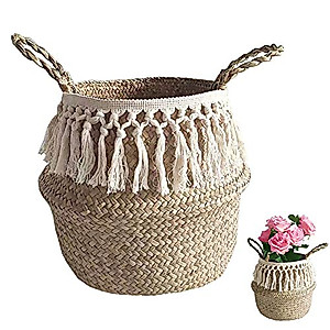 Flower Basket Flower Pot Nordic Long Tassel Faux Flowerpot Living Room Storage Container Bonsai Container with Drainage 1 XS