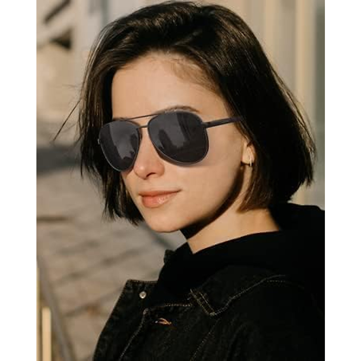 LUENX Aviator Sunglasses for Men Women Polarized-Stylish Shades Non Mirror UV400 Protection Driving Outdoor Activities 59 MM(All Black)