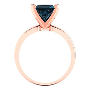 Clara Pucci 2.5 ct Princess Cut Solitaire Natural London Blue gemstone Bridal Designer Anniversary Engagement Ring in Real 14k Rose Gold