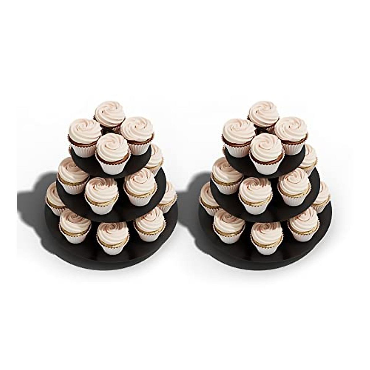 2 Pack Cupcake Stand Tower, BLISSUR Black 3 Tier Cupcake Stand, Cardboard Dessert Cupcake Stand Holder for Parties, Tiered Cupcake Stand (Black)